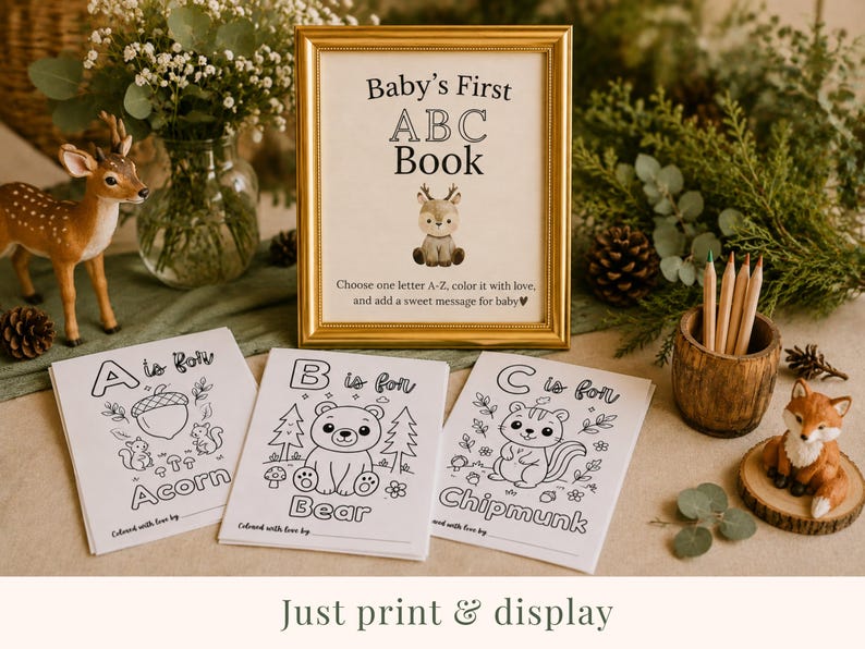 Woodland Baby Shower ABC Coloring Pages With Personalized Cover: A ...