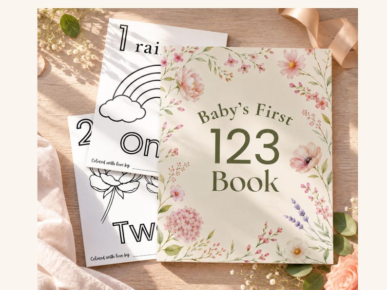 Baby in Bloom 123 Coloring Book, Baby Shower Keepsake Activity (digital ...