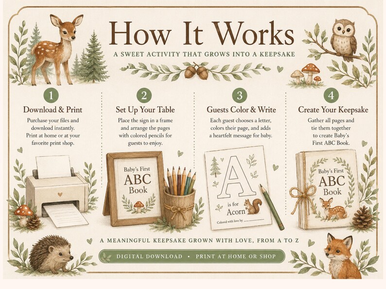 Woodland Baby Shower ABC Coloring Pages With Personalized Cover: A ...