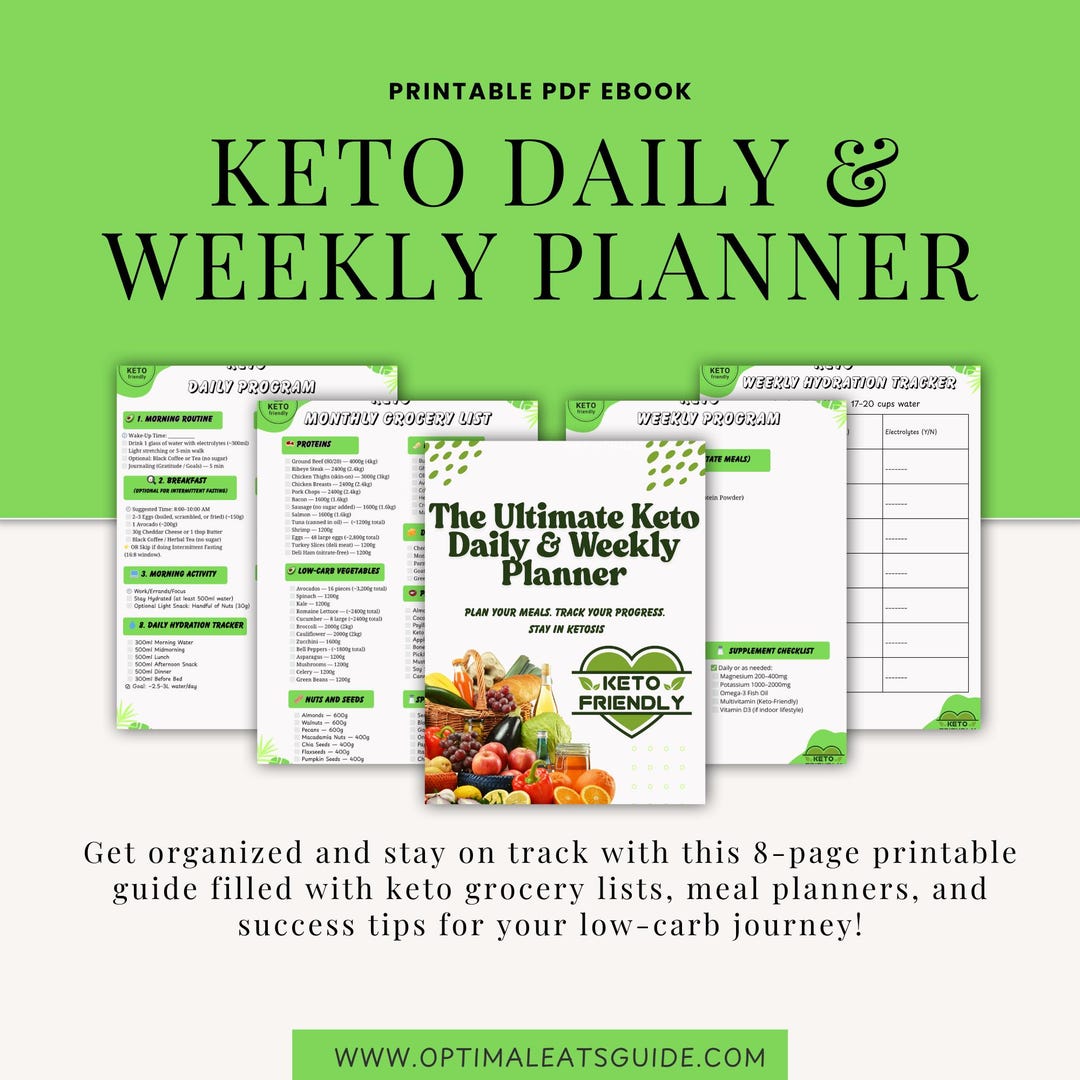 Keto Meal Planner Printable PDF | Keto Diet Tracker & Grocery List ...