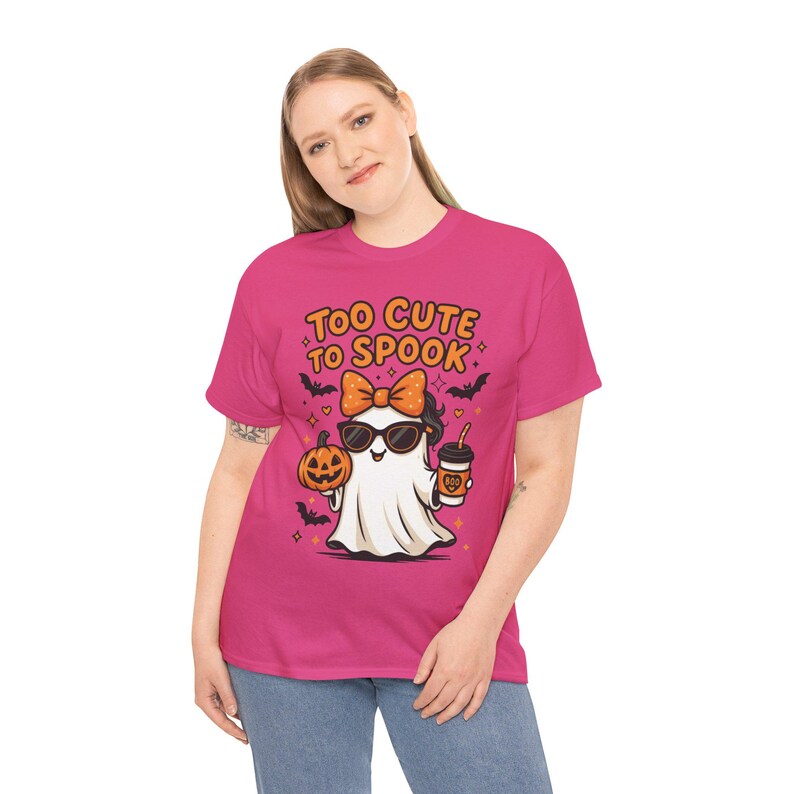 Too Cute to Spook Women's T-shirt, Cute Ghost Pumpkin Coffee Halloween ...