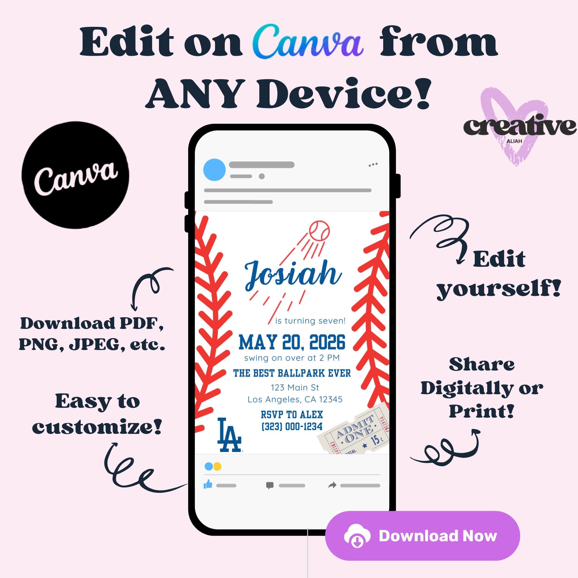 Dodgers Editable Invitation - Etsy