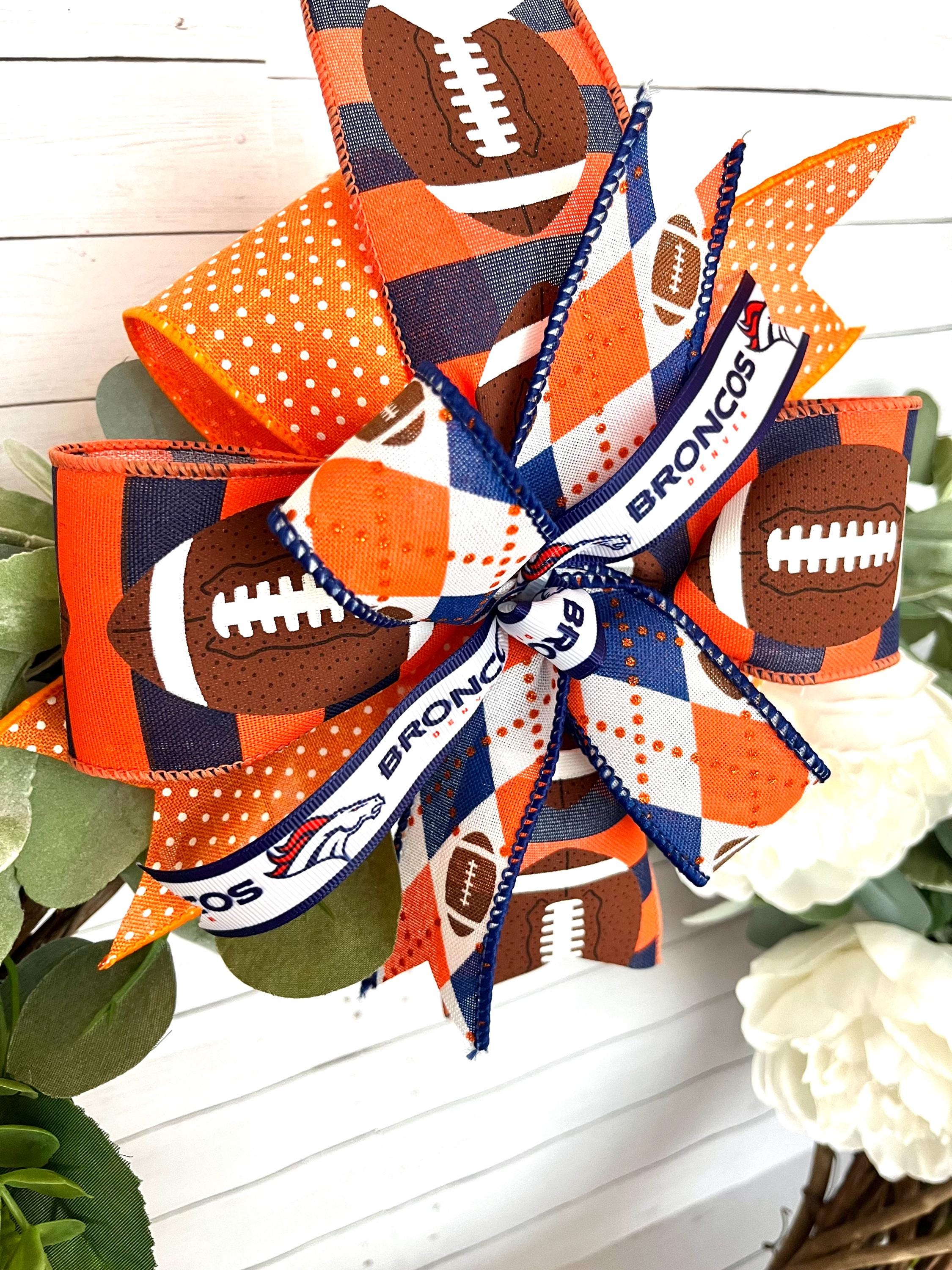 Denver Broncos Football Bow: Handmade Orange & Blue Wreath Decor - Etsy