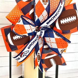 Denver Broncos Football Bow: Handmade Orange & Blue Wreath Decor - Etsy