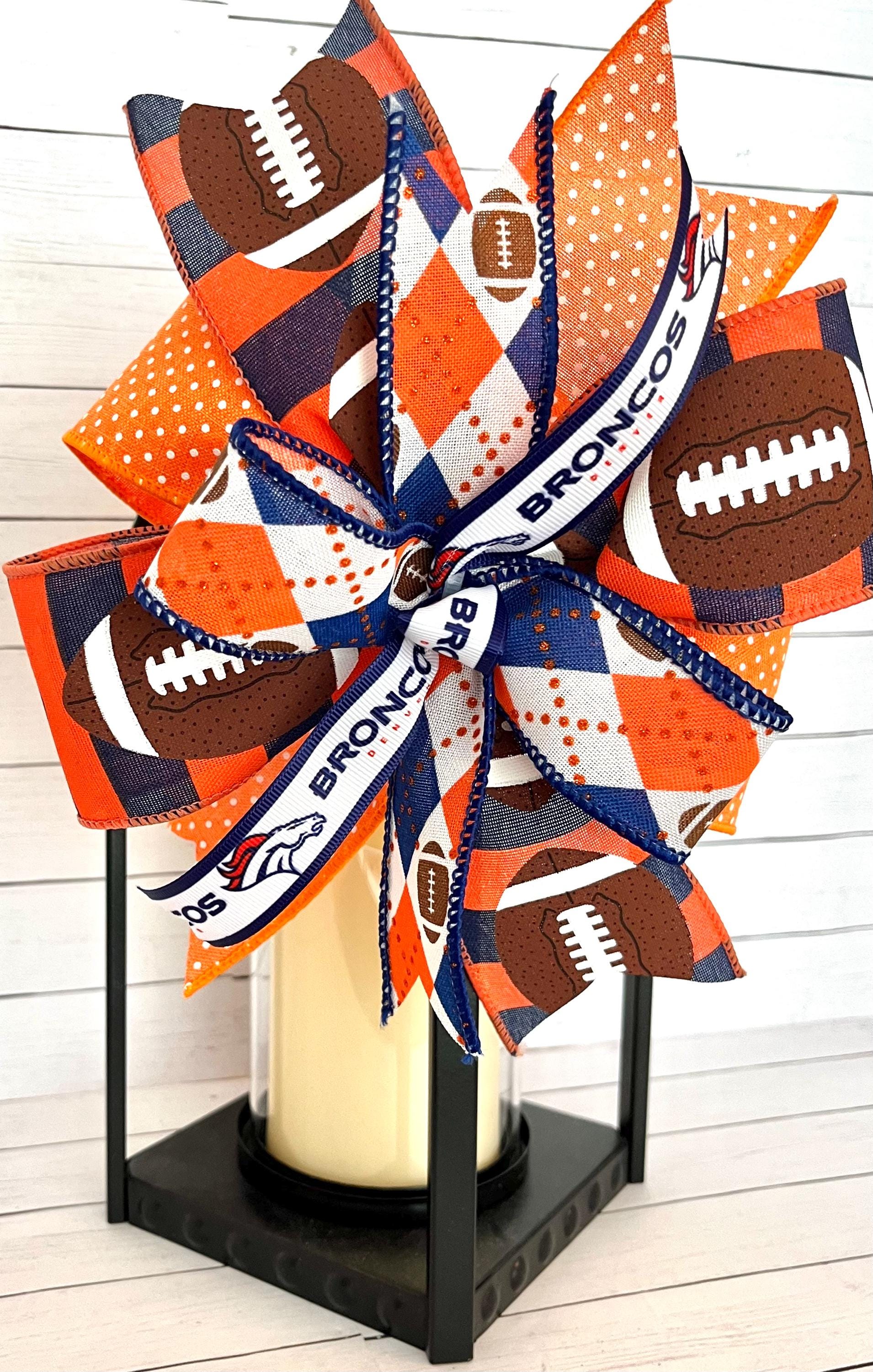 Denver Broncos Football Bow: Handmade Orange & Blue Wreath Decor - Etsy