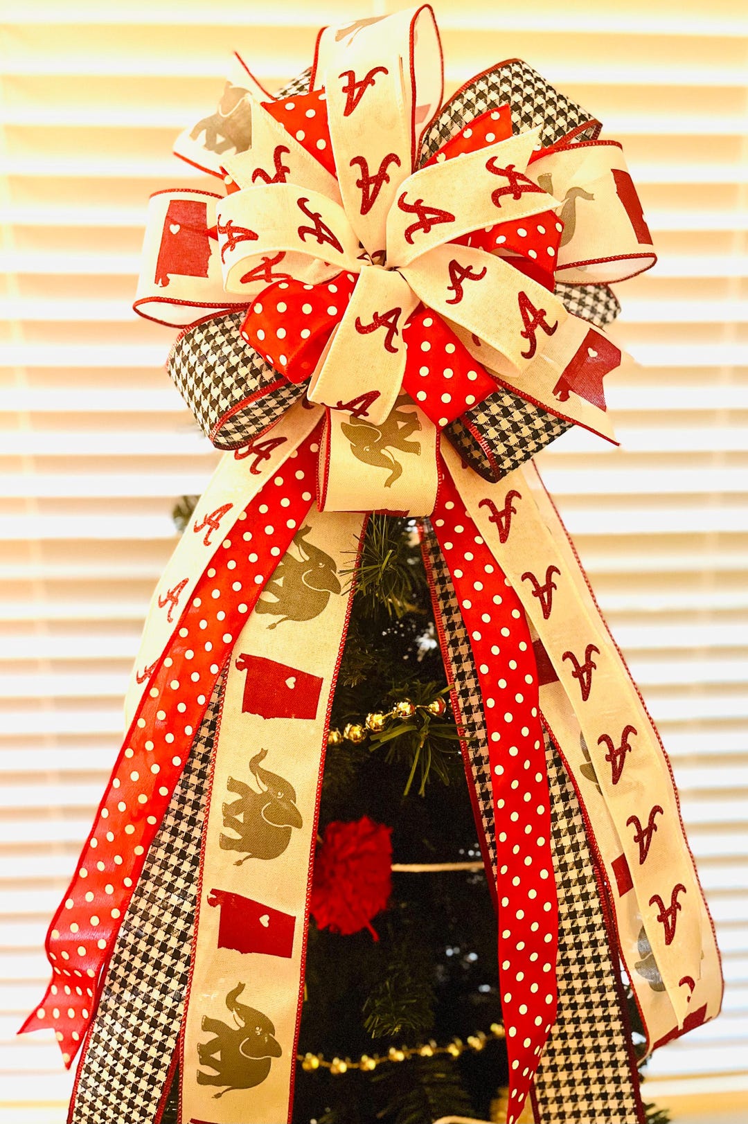 Alabama Football Christmas Topper: Polka Dot Houndstooth Tree Topper ...