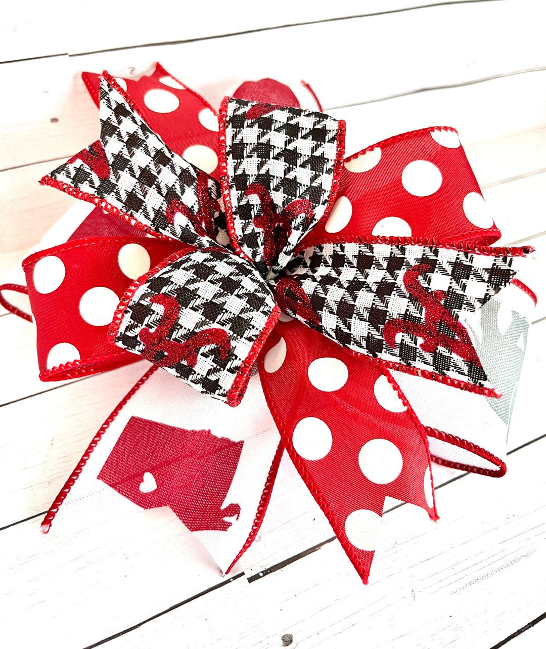 Alabama Crimson Houndstooth Bow: Elephant Linen Wreath Attachment - Etsy