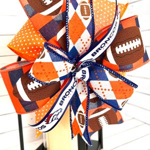 Denver Broncos Football Bow: Handmade Orange & Blue Wreath Decor - Etsy