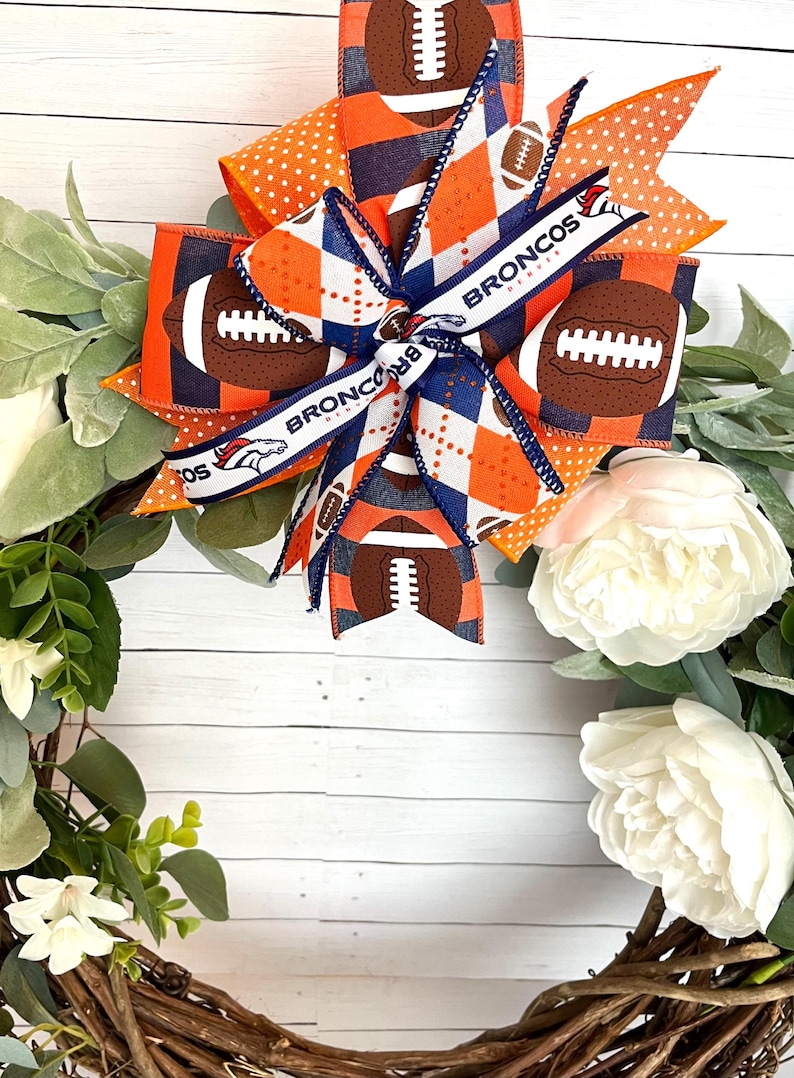 Denver Broncos Football Bow: Handmade Orange & Blue Wreath Decor - Etsy