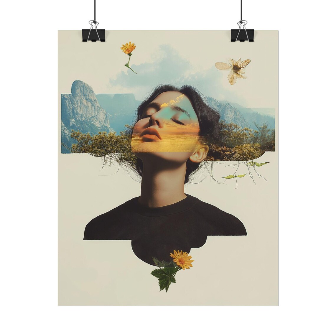 Surreal Landscape Woman Printable Wall Art, Nature Collage Digital ...