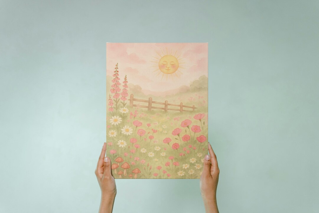 Cottagecore Meadow Print: Whimsical Wildflowers & Mushrooms (digital ...