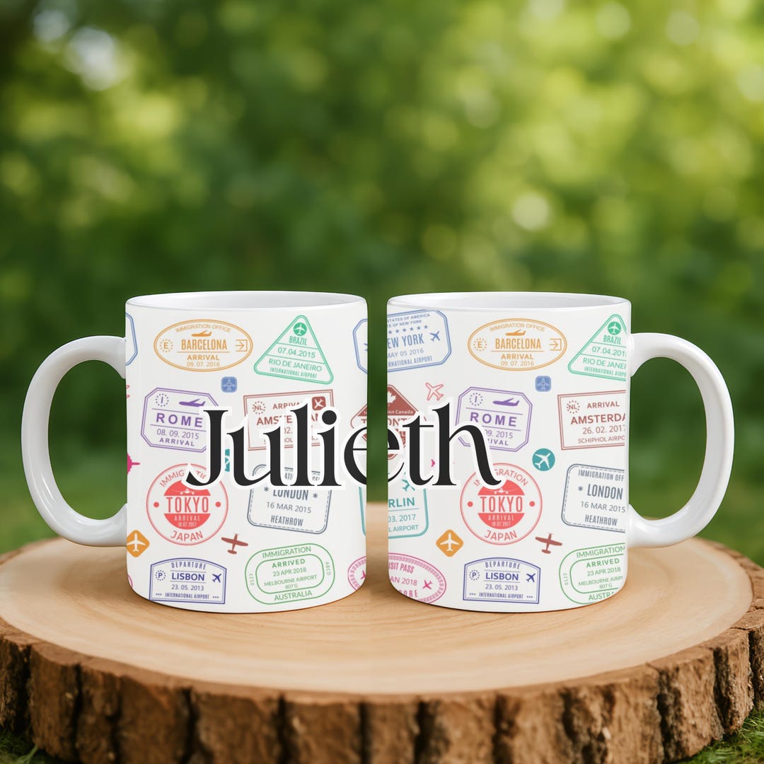 Personalized Travel Mug With Stamp Design | Adventure Mug | Custom Name ...