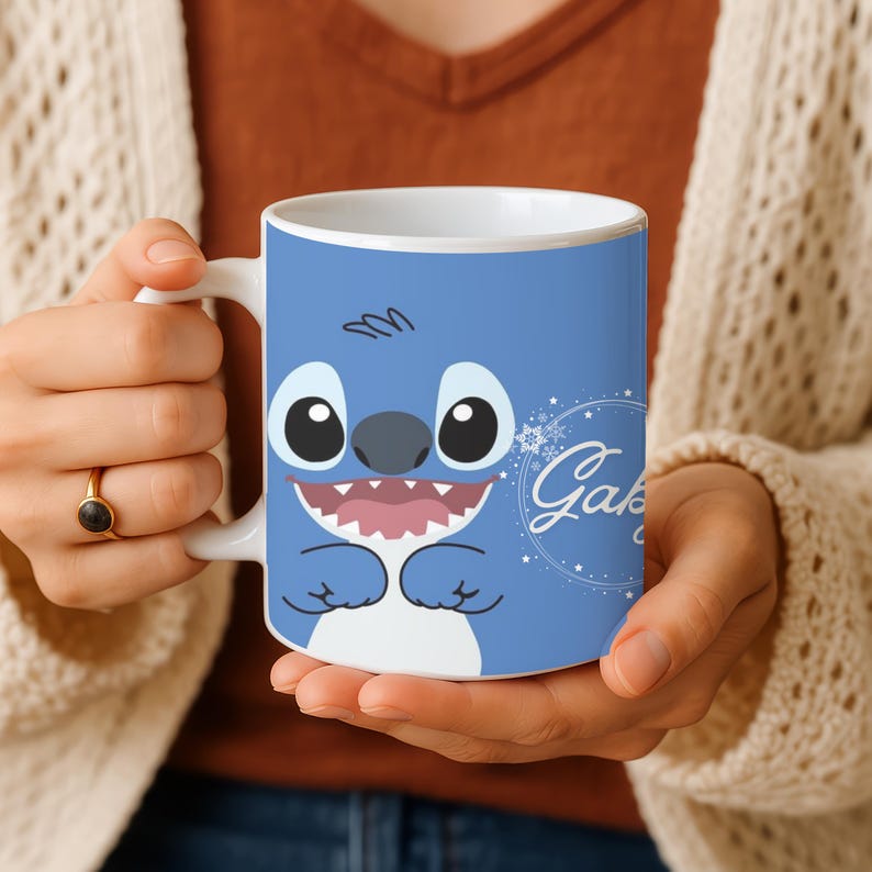 Personalized Stitch Mug for Kids – Cute Cartoon Coffee Cup With Name ...