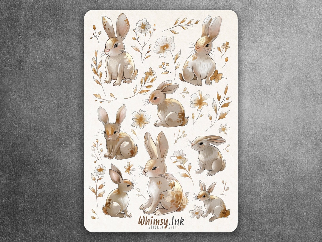 Beige Bunnies Vinyl Sticker Sheet | Great for Planners, Journaling ...