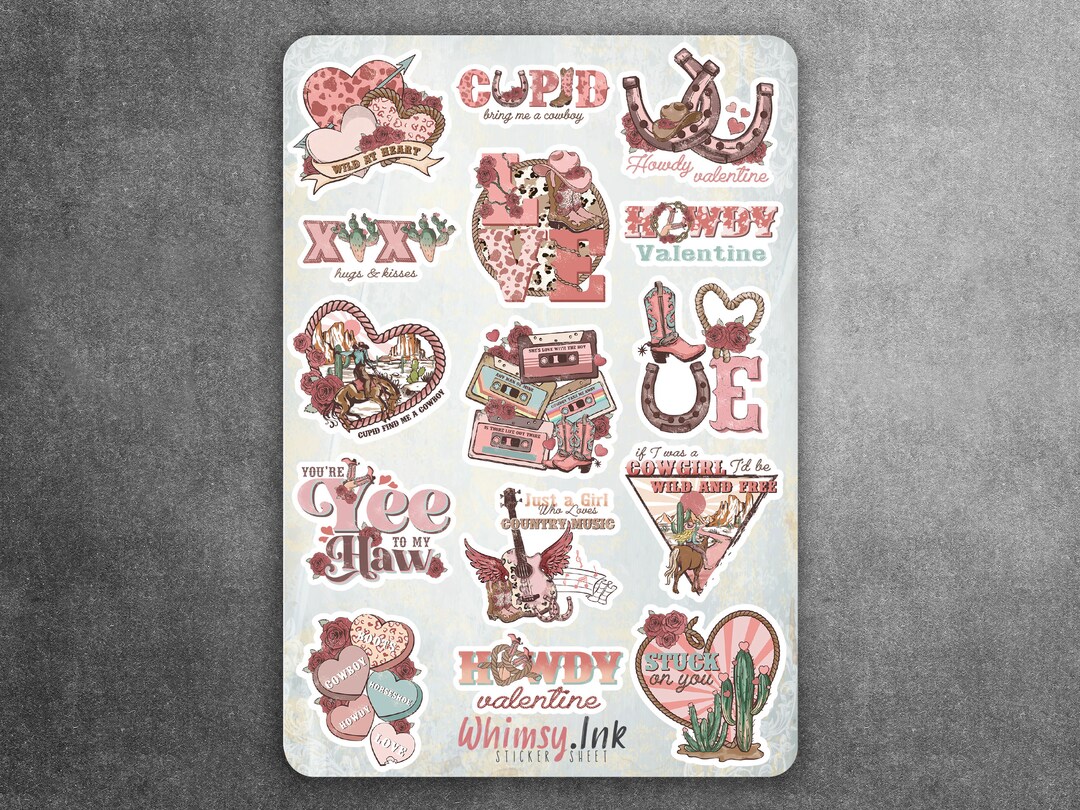 Western Valentine's Day Vinyl Sticker Sheet Great for Planners ...