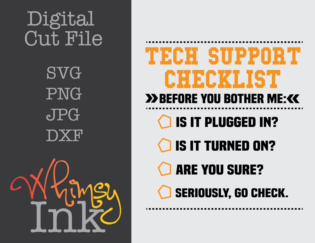 Tech Support Checklist Funny T-shirt Design Cut File SVG, JPG, PNG, Dxf ...