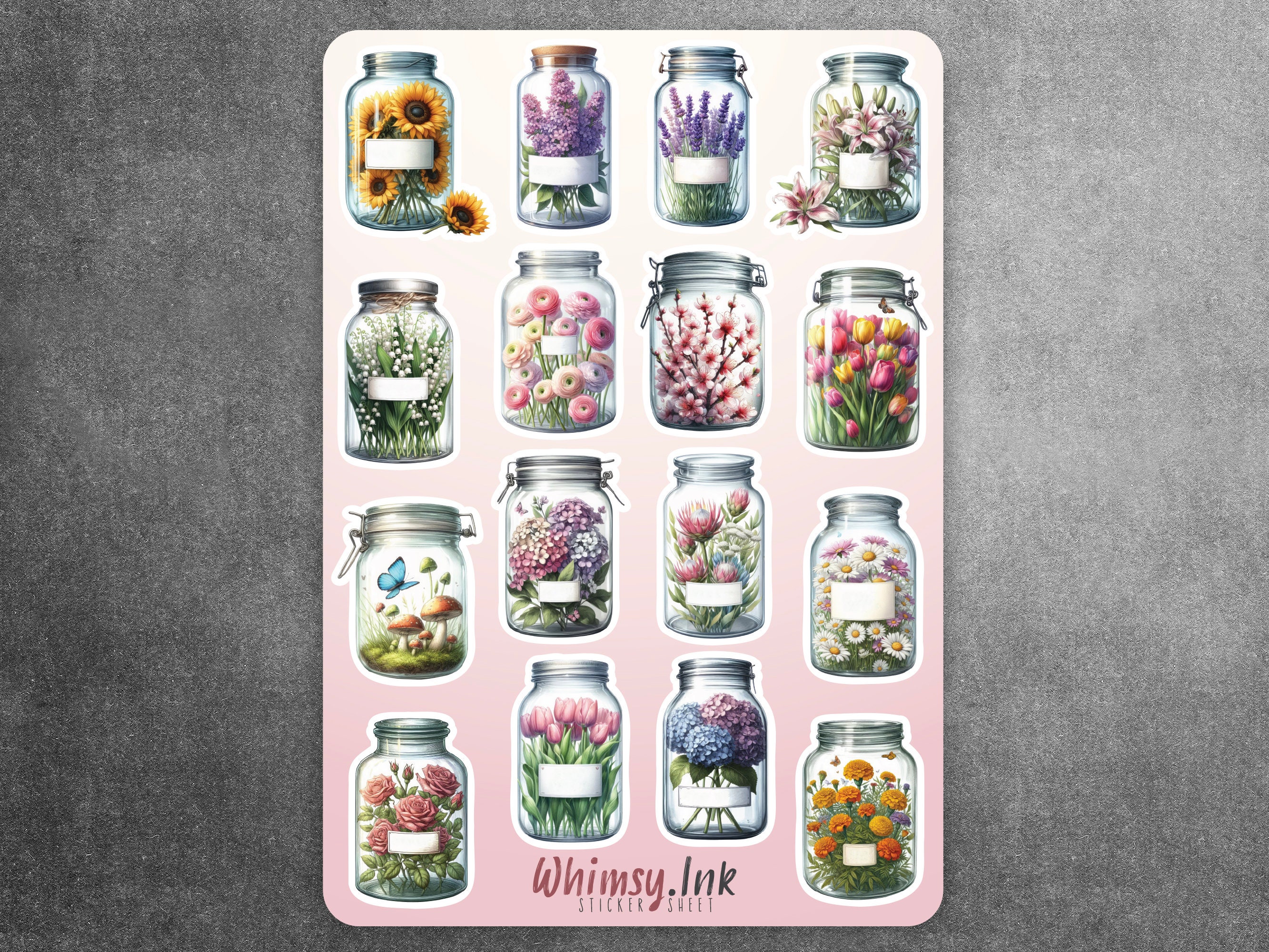Floral Jars Vinyl Sticker Sheet Great for Planners, Journaling ...