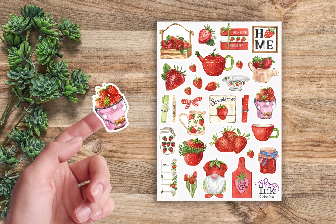 Strawberry Stickers | Vinyl Sticker Sheet Great for Planners ...