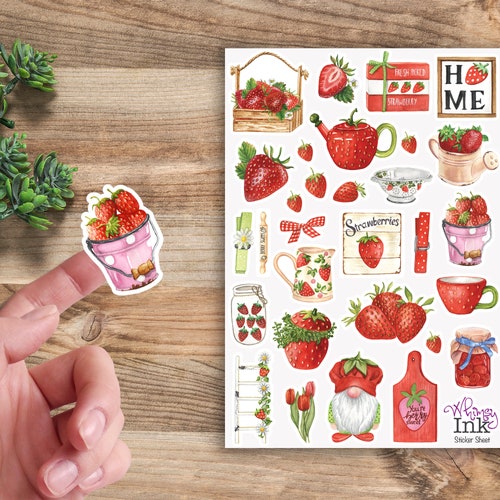 Strawberry Stickers Cute Strawberry Vinyl Sticker Sheet - Etsy