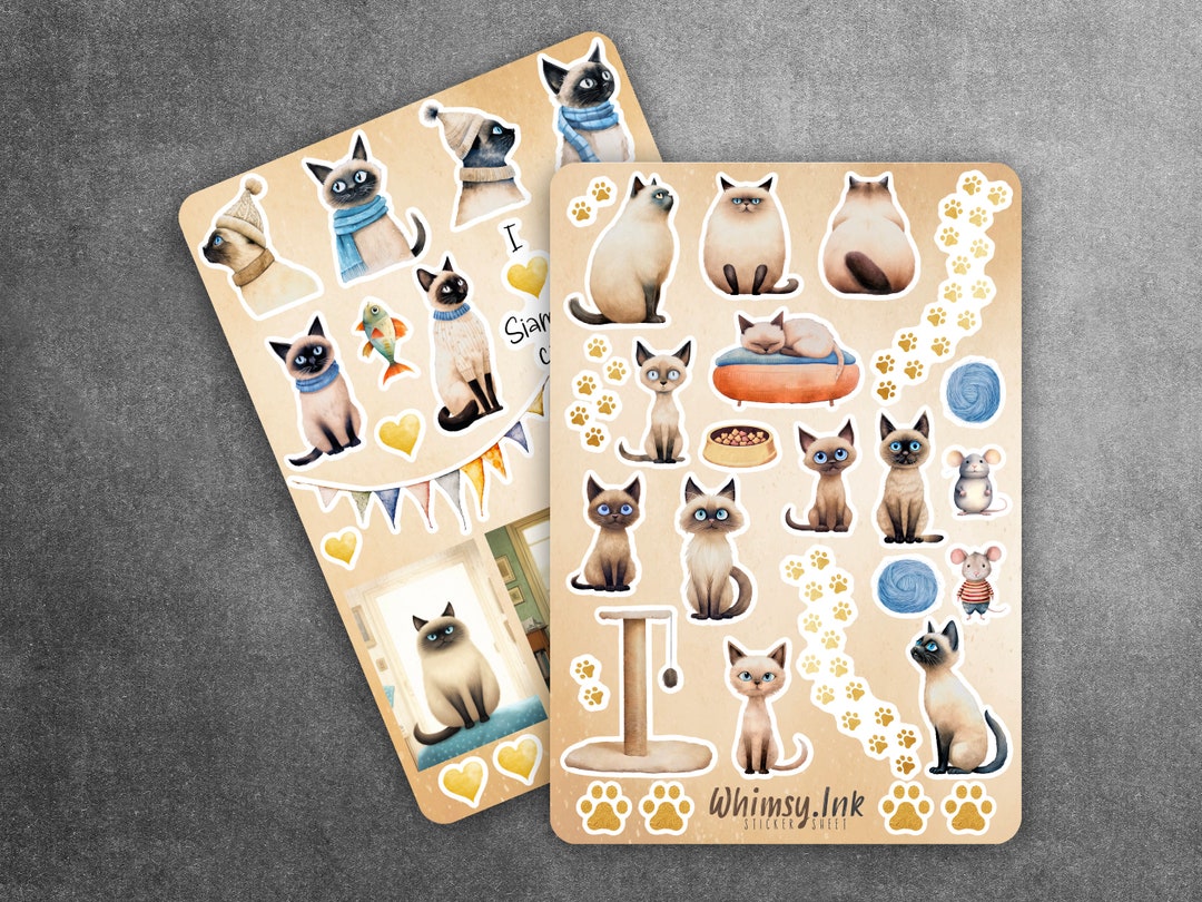 Siamese Cats Vinyl Sticker Sheet Great for Planners, Journaling ...