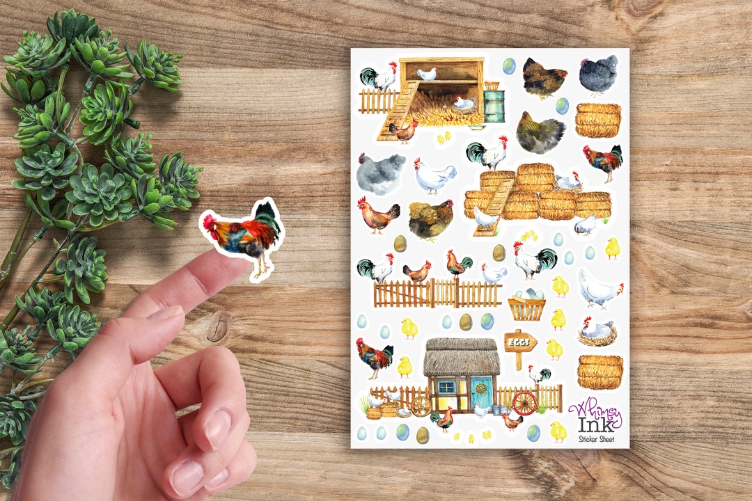 Hens and Roosters Vinyl Sticker Sheet Great for Planners, Journaling ...