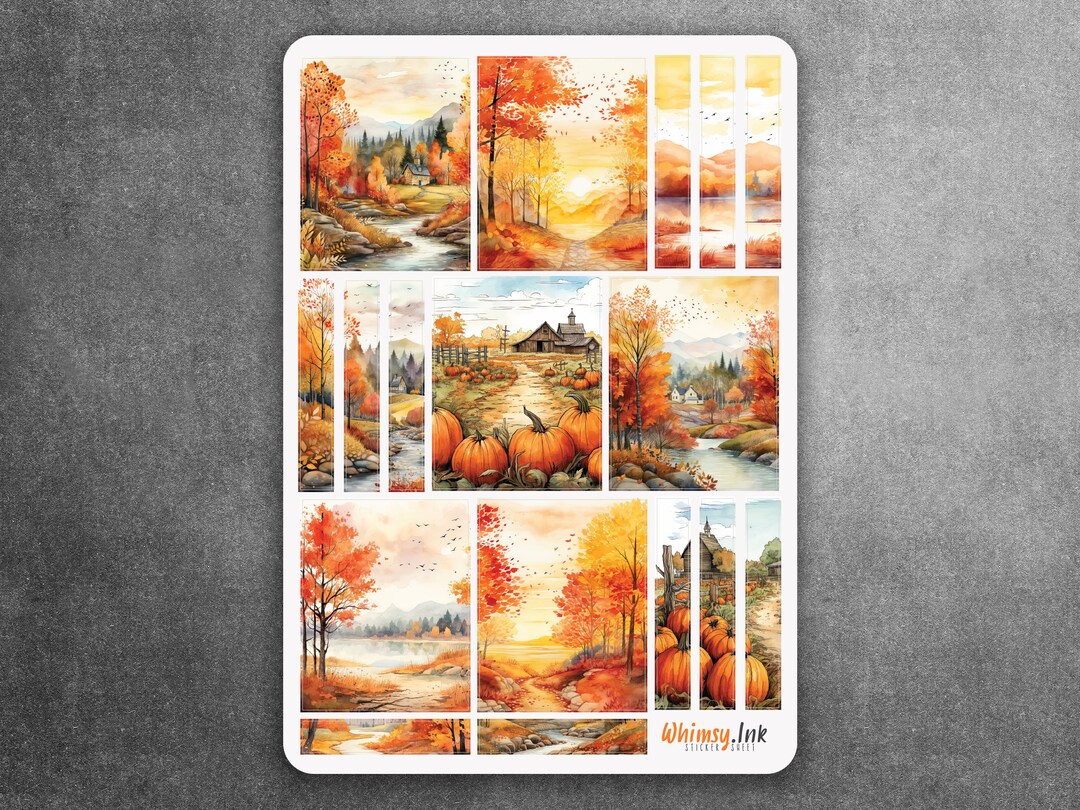 Fall Scenery Planner Boxes & Thin Strips Vinyl Sticker Sheet Great for ...