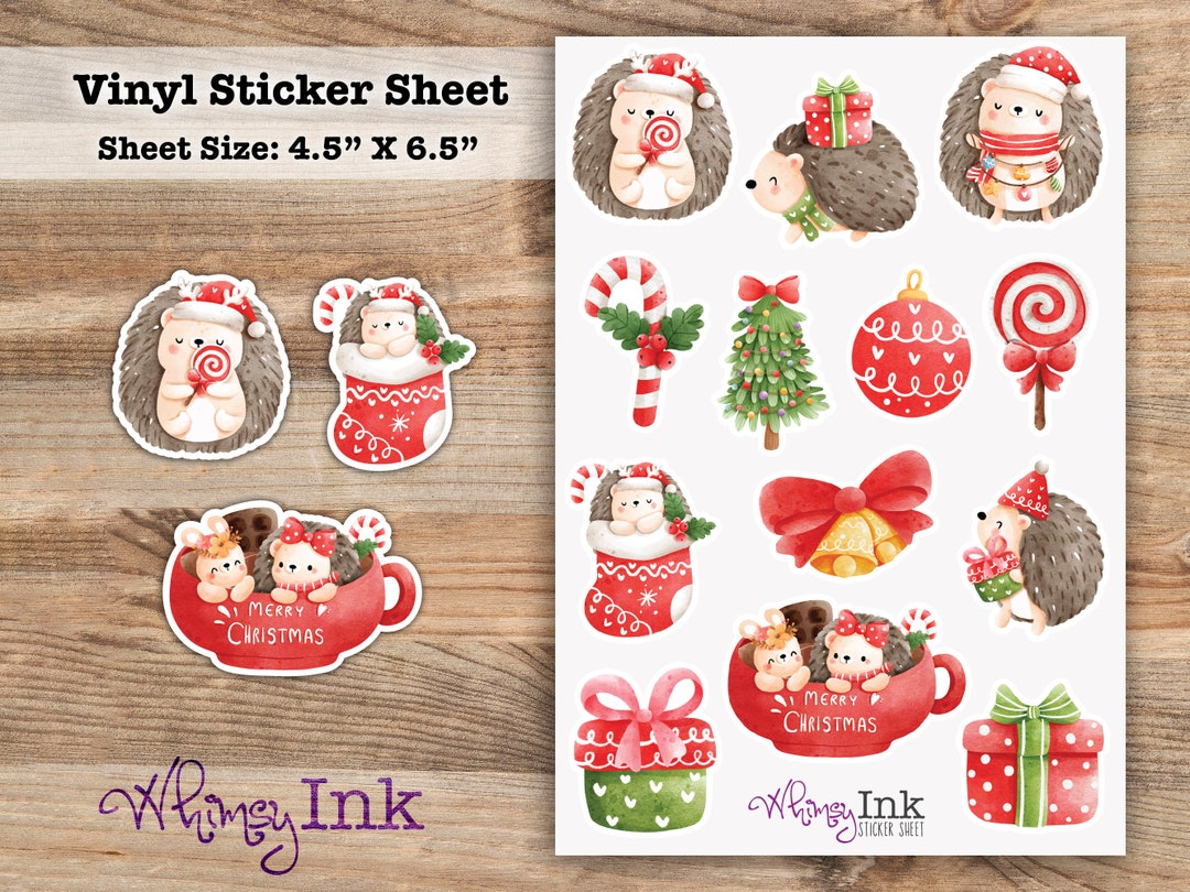 Christmas Hedgehogs Vinyl Sticker Sheet | Great for Planners ...