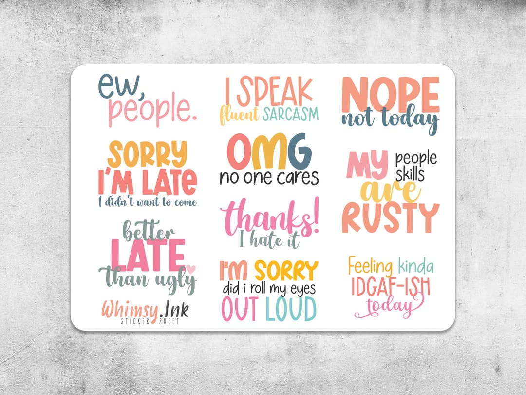 Sarcastic Sayings Vinyl Sticker Sheet | Great for Planners, Journaling ...
