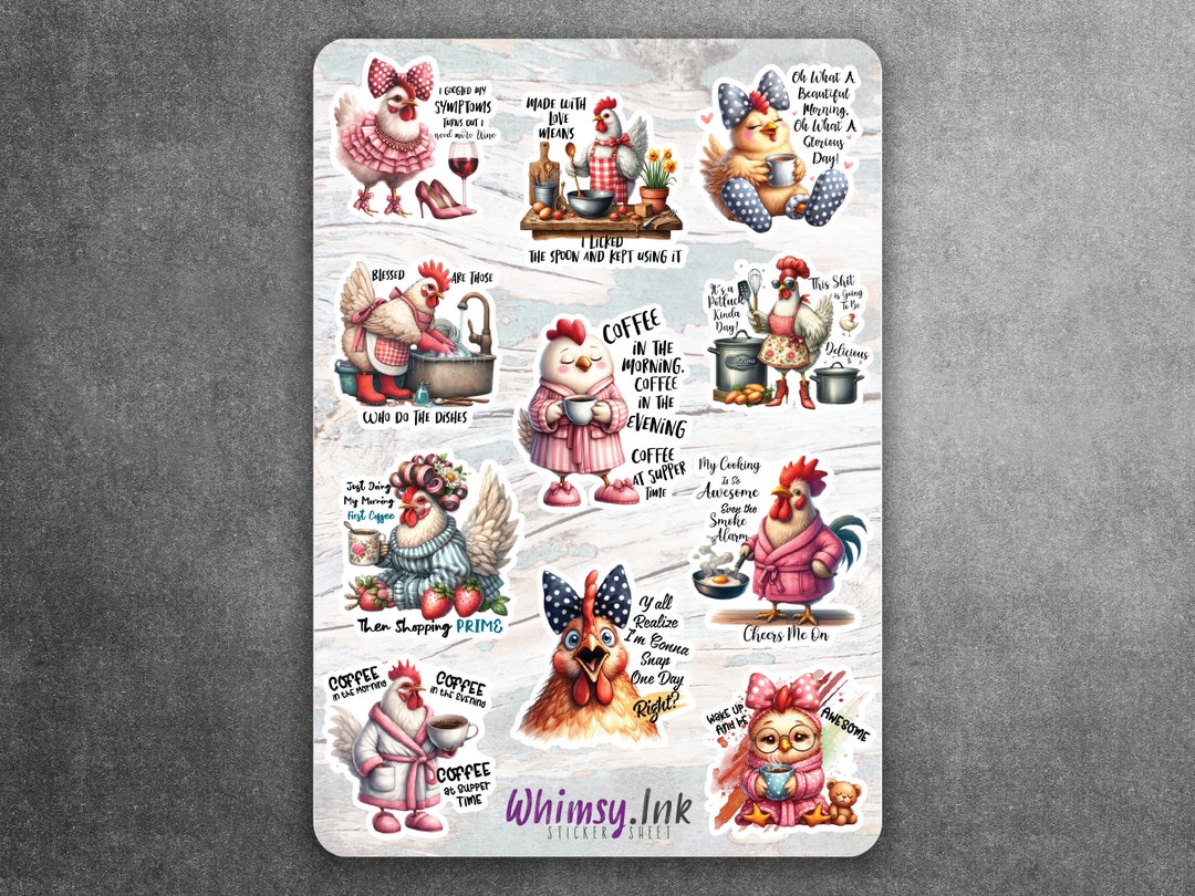 Funny Chicken Quotes Vinyl Sticker Sheet Great for Planners, Journaling ...