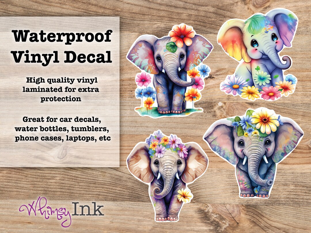 Floral Elephant Waterproof Vinyl Decal Sticker | Car Decal, Window ...