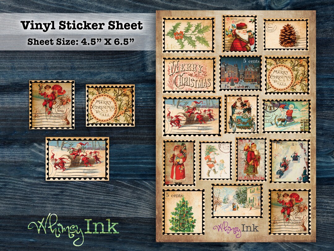 Vintage Christmas Stamps Vinyl Sticker Sheet Great for Planners ...