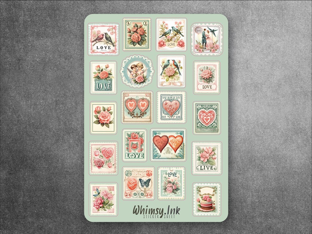 Vintage Valentine's Day Stamps - Vinyl Sticker Sheet Great for Planners ...