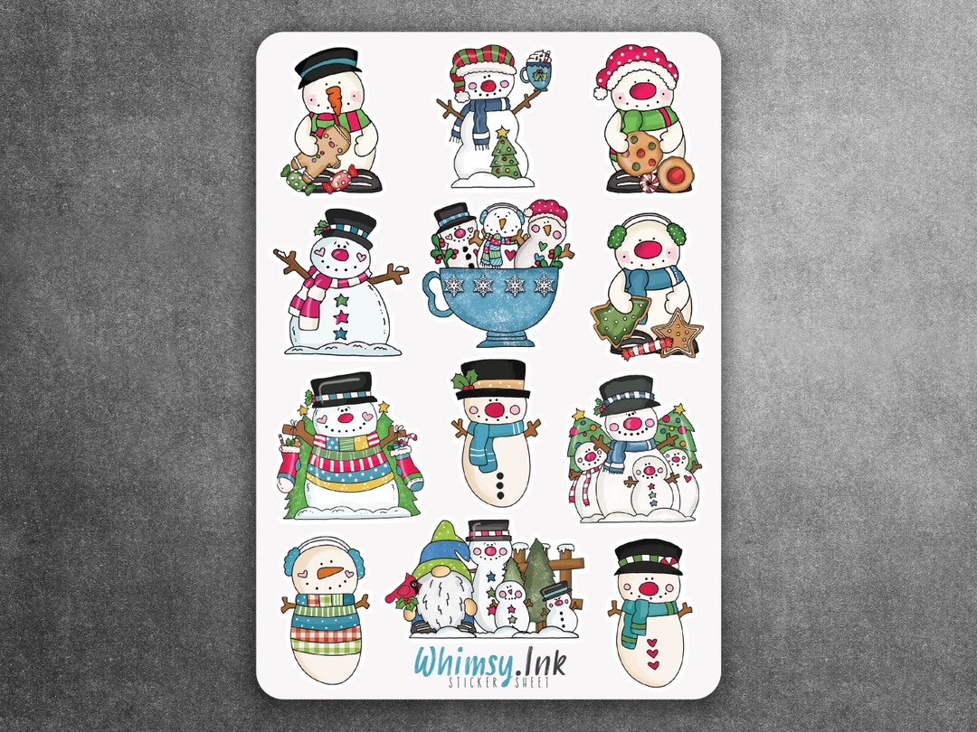 Whimsical Snowmen Vinyl Sticker Sheet Great for Planners, Journaling ...