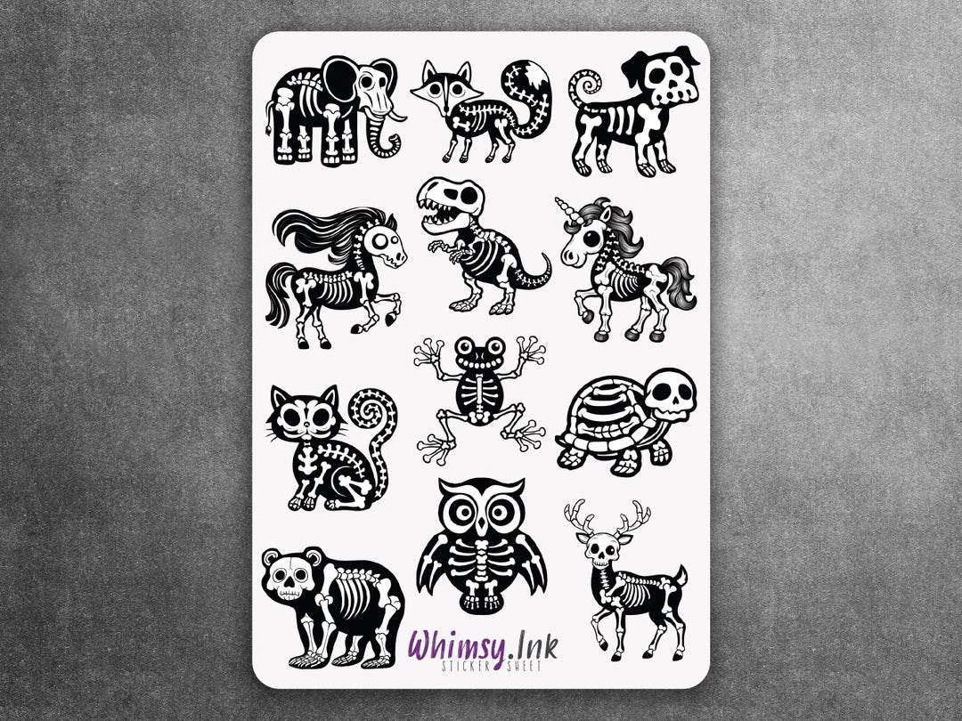 Skeleton Animals Vinyl Sticker Sheet Great for Planners, Journaling ...