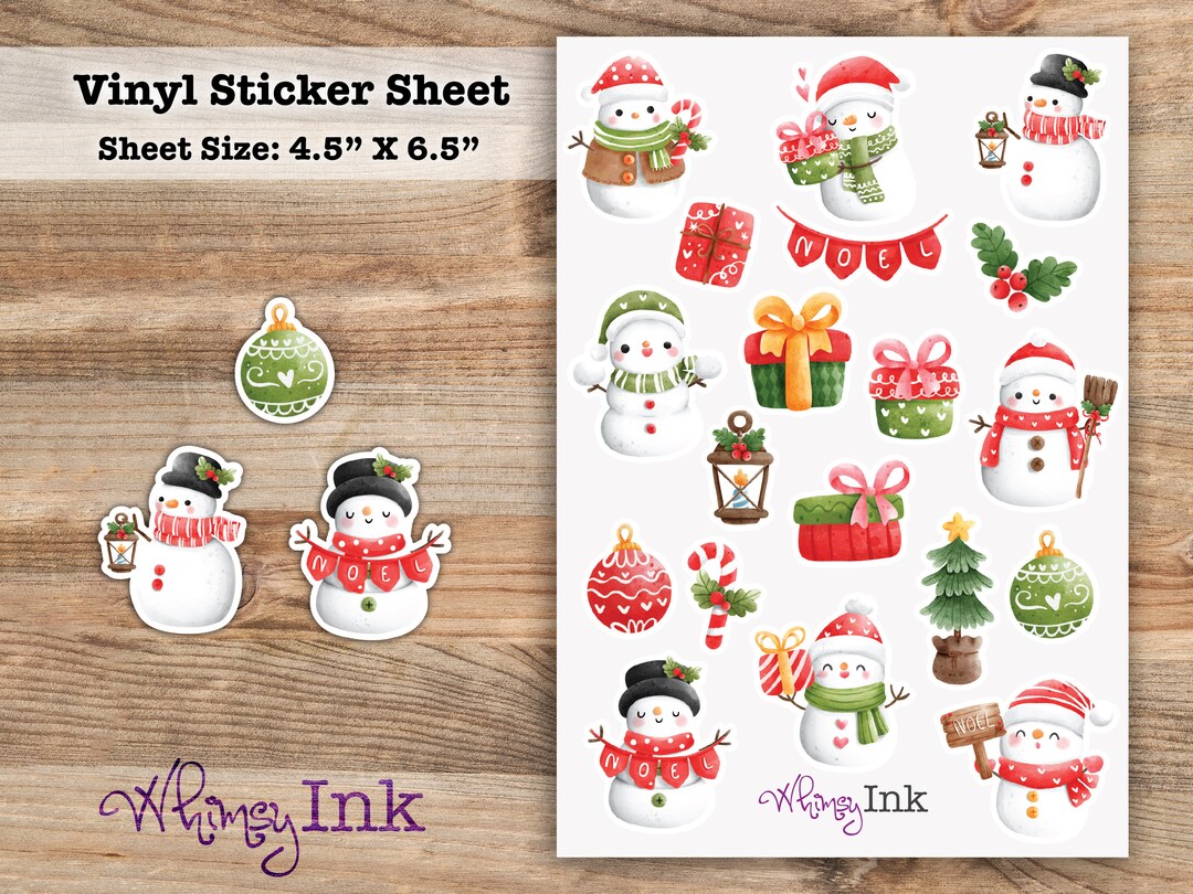 Christmas Snowmen Vinyl Sticker Sheet Great for Planners, Journaling ...