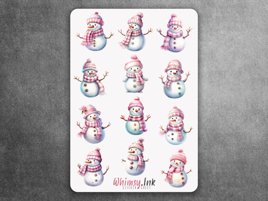 Pink Snowmen Vinyl Sticker Sheet Great for Planners, Journaling ...