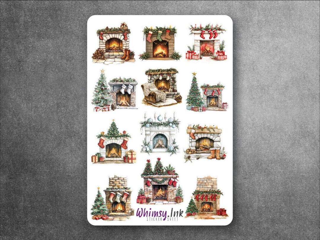 Cozy Christmas Fireplace Sticker Sheet | Holiday Planner Stickers ...