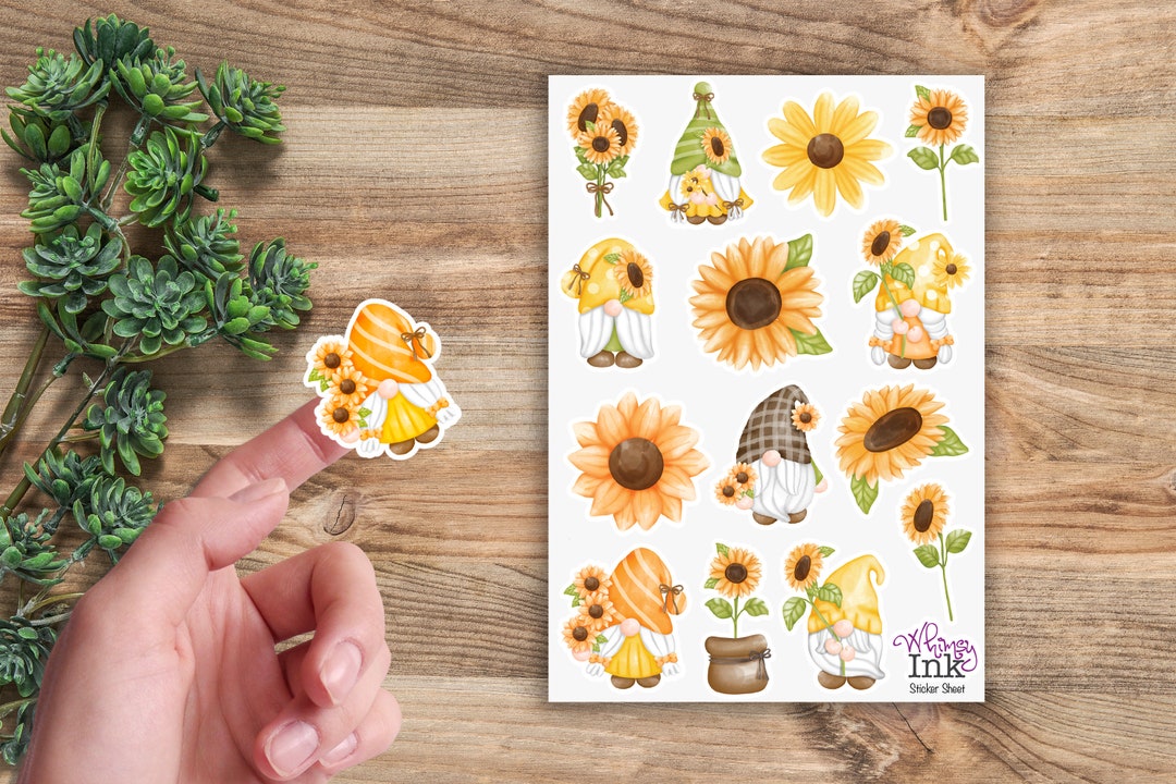 Sunflower Gnomes Vinyl Sticker Sheet Great for Planners, Journaling ...