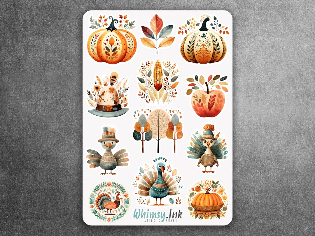 Thanksgiving Folk Art Vinyl Sticker Sheet | Great for Planners ...