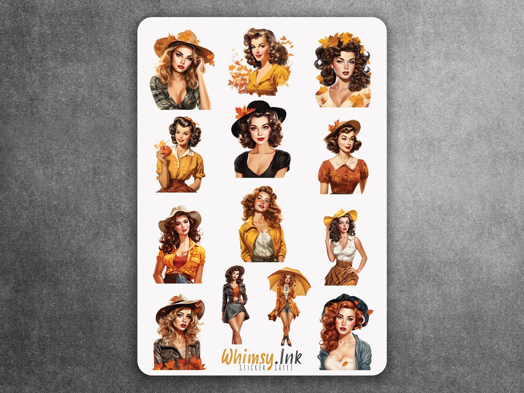 Fall Vintage Pin up Girls Vinyl Sticker Sheet | Great for Planners ...