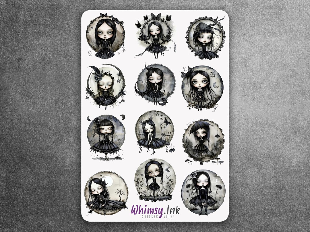 Whimsical Goth Girls Vinyl Sticker Sheet | Great for Planners ...