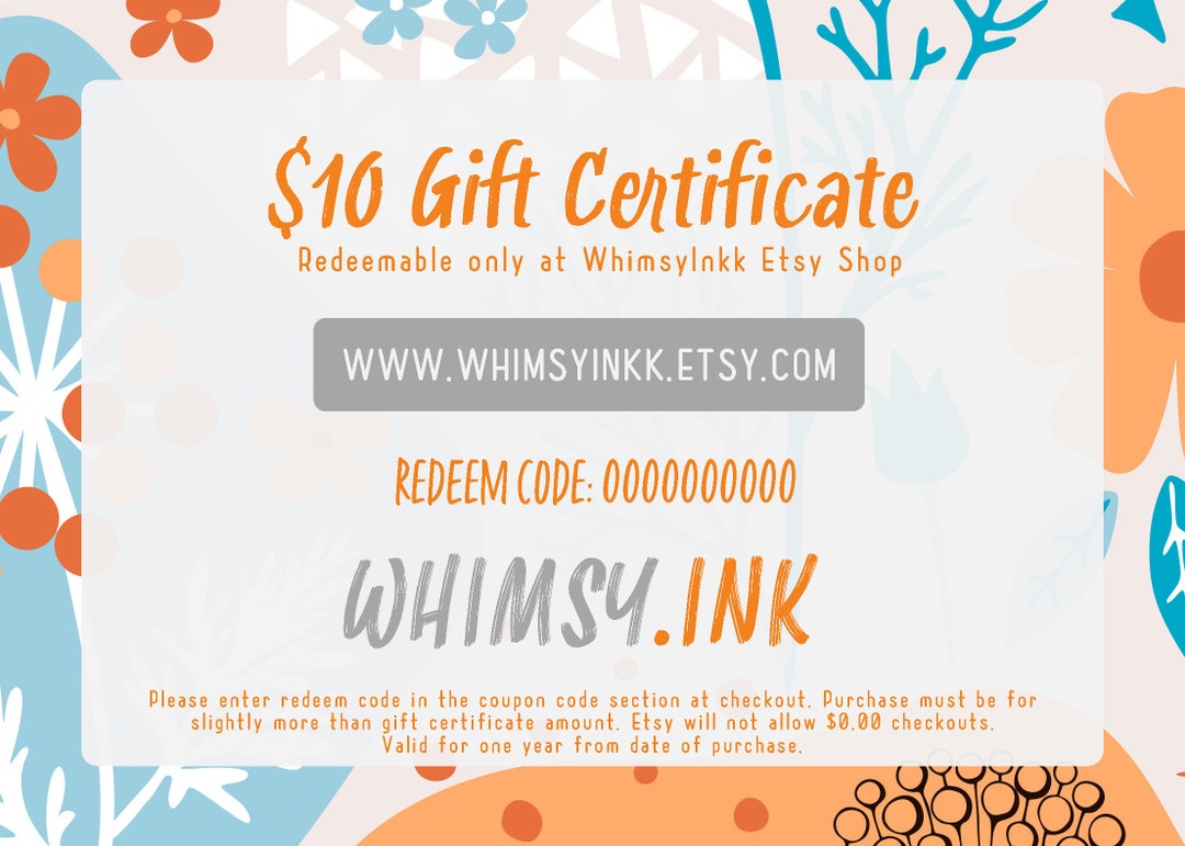 10 Dollar Gift Certificate Gift Voucher Gift Card E Gift Card Last ...