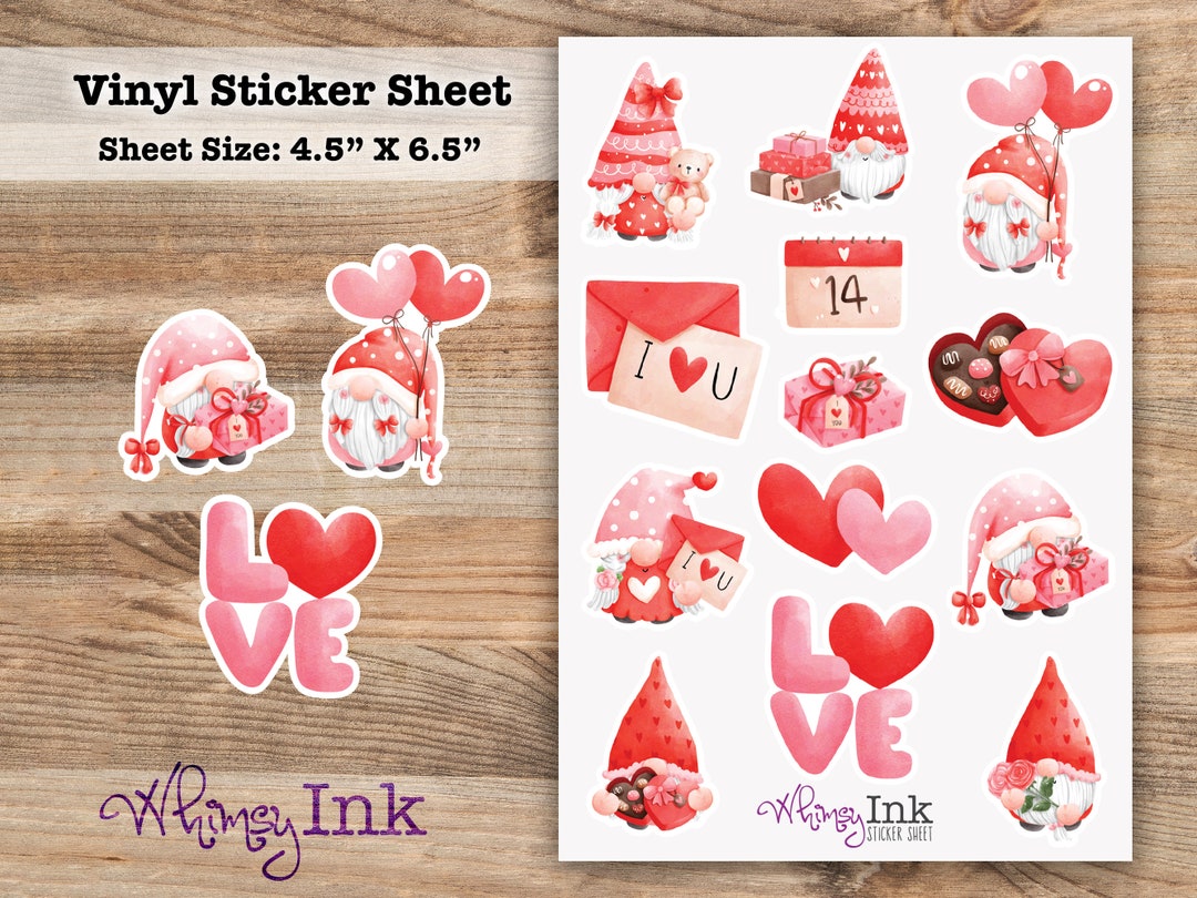 Valentines Day Gnomes Vinyl Sticker Sheet Great for Planners ...
