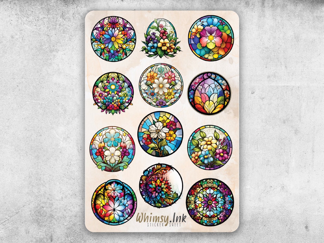 Floral Stained Glass Vinyl Sticker Sheet | Great for Planners ...