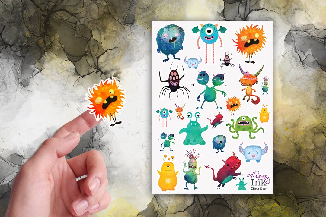 Watercolor Monsters Vinyl Sticker Sheet Great for Planners, Journaling ...