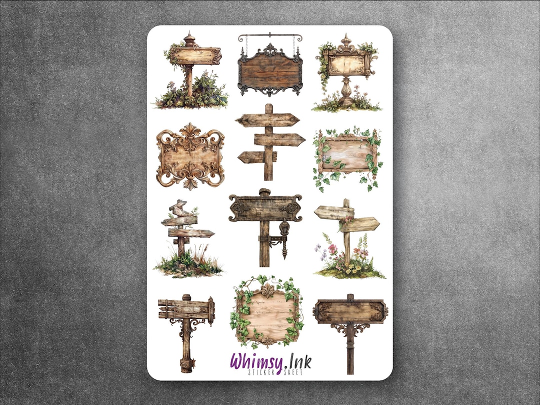 Vintage Wood Signs Vinyl Sticker Sheet | Great for Planners, Journaling ...