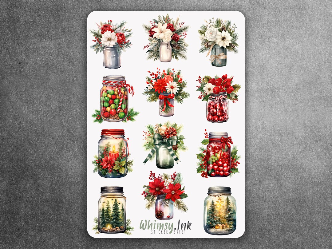 Christmas Mason Jars Vinyl Sticker Sheet | Great for Planners ...