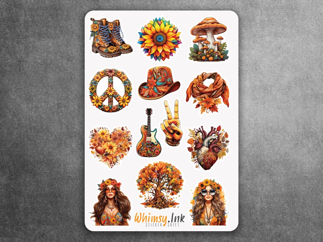 Vintage Fall Hippie Vinyl Sticker Sheet Great for Planners, Journaling ...