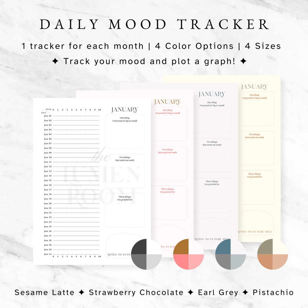 Printable Mood Tracker: 12-month Chart, Reflection Prompts (digital ...