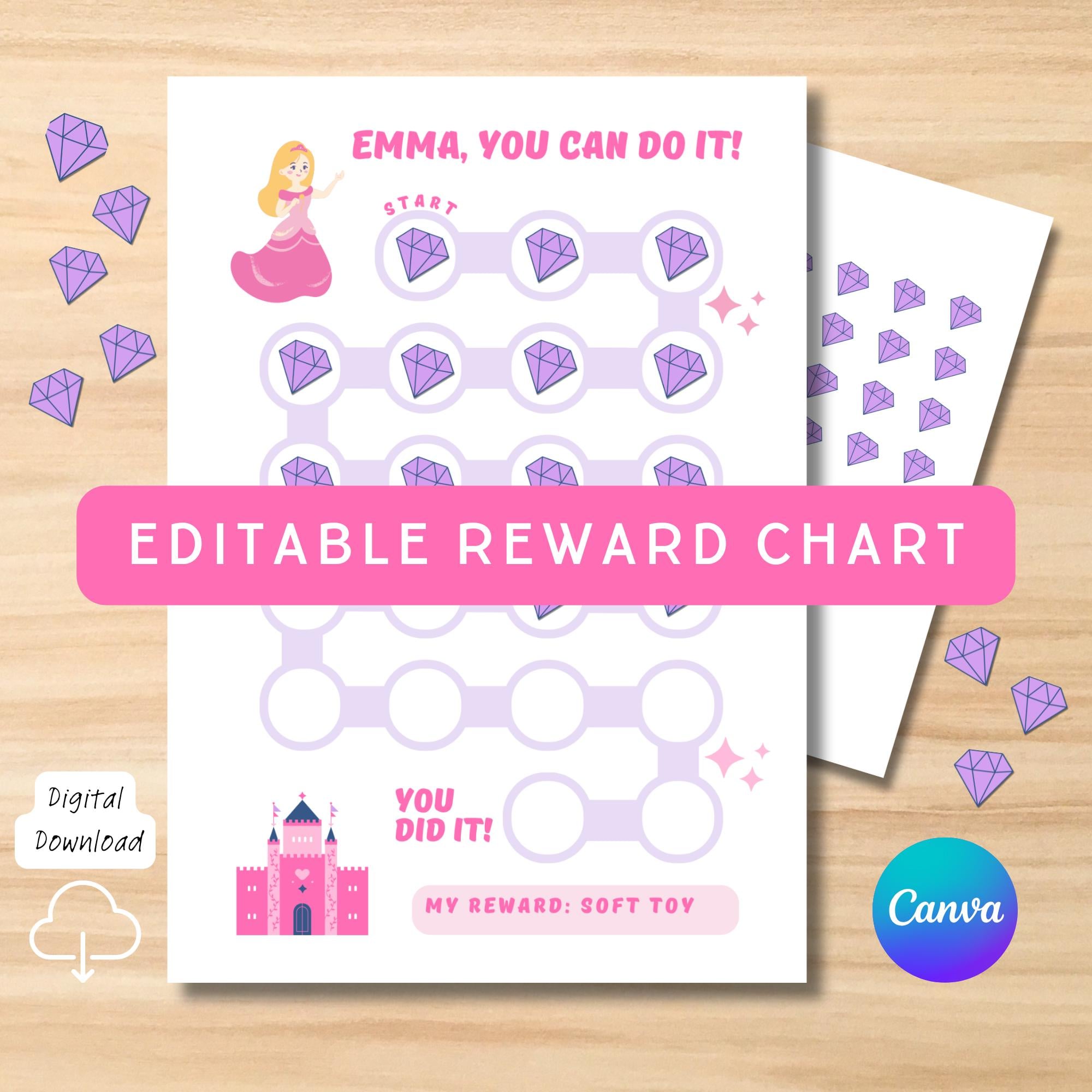 Editable Princess Reward Chart Kids Sticker Chart Toddler Behavior ...